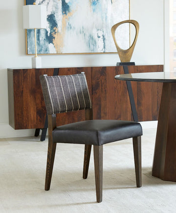 Maya Dining Chair Black Leather + Striped Fabric – Domaci