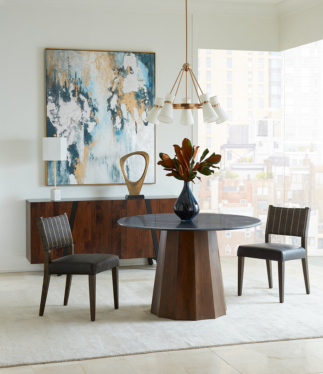 Maya Dining Chair Black Leather + Striped Fabric – Domaci