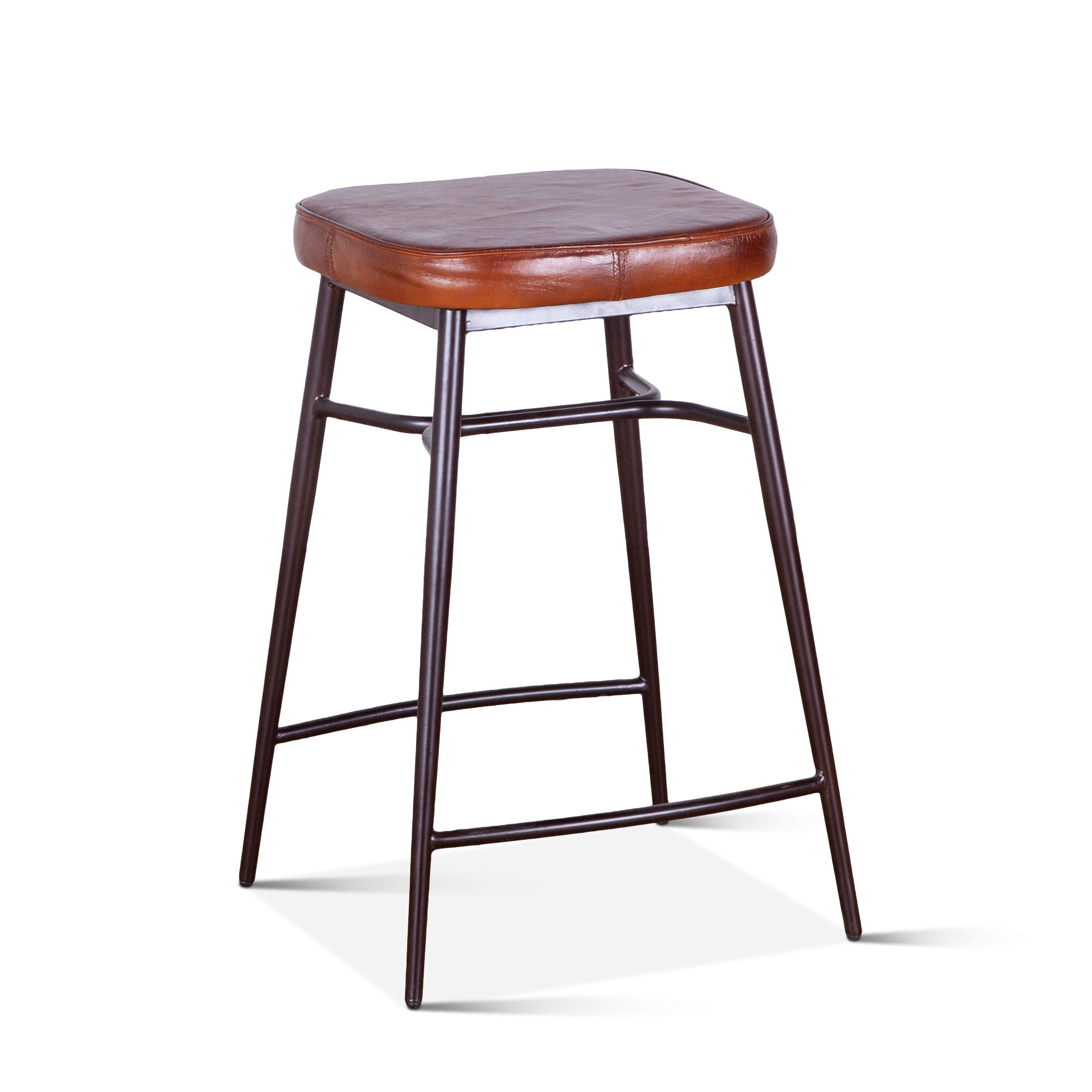 Wellington Vintage Modern Backless Leather Counter Stool - Metal Legs ...