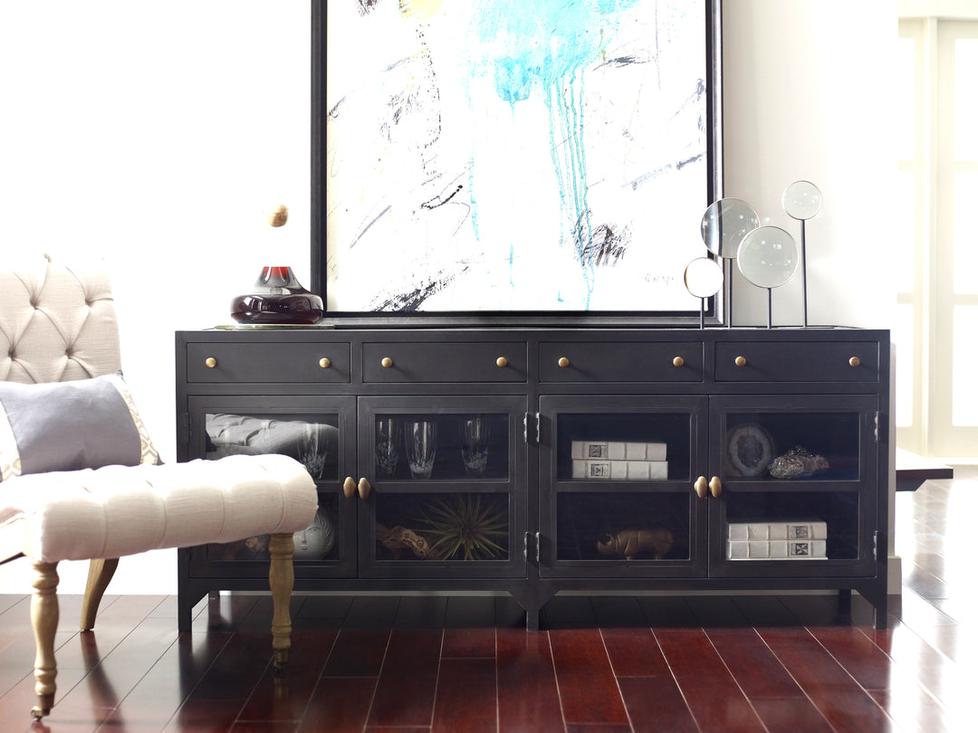 Shadow Box Modern-Industrial Media Cabinet - Glass and Black Metal – Domaci
